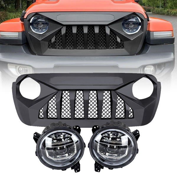 AMERICAN MODIFIED 9 Inch LED Halo Headlights & Demon Grille w/ Mesh ...