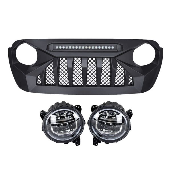 AMERICAN MODIFIED 9 Inch LED Halo Headlights & Demon Grille w/LED Off ...