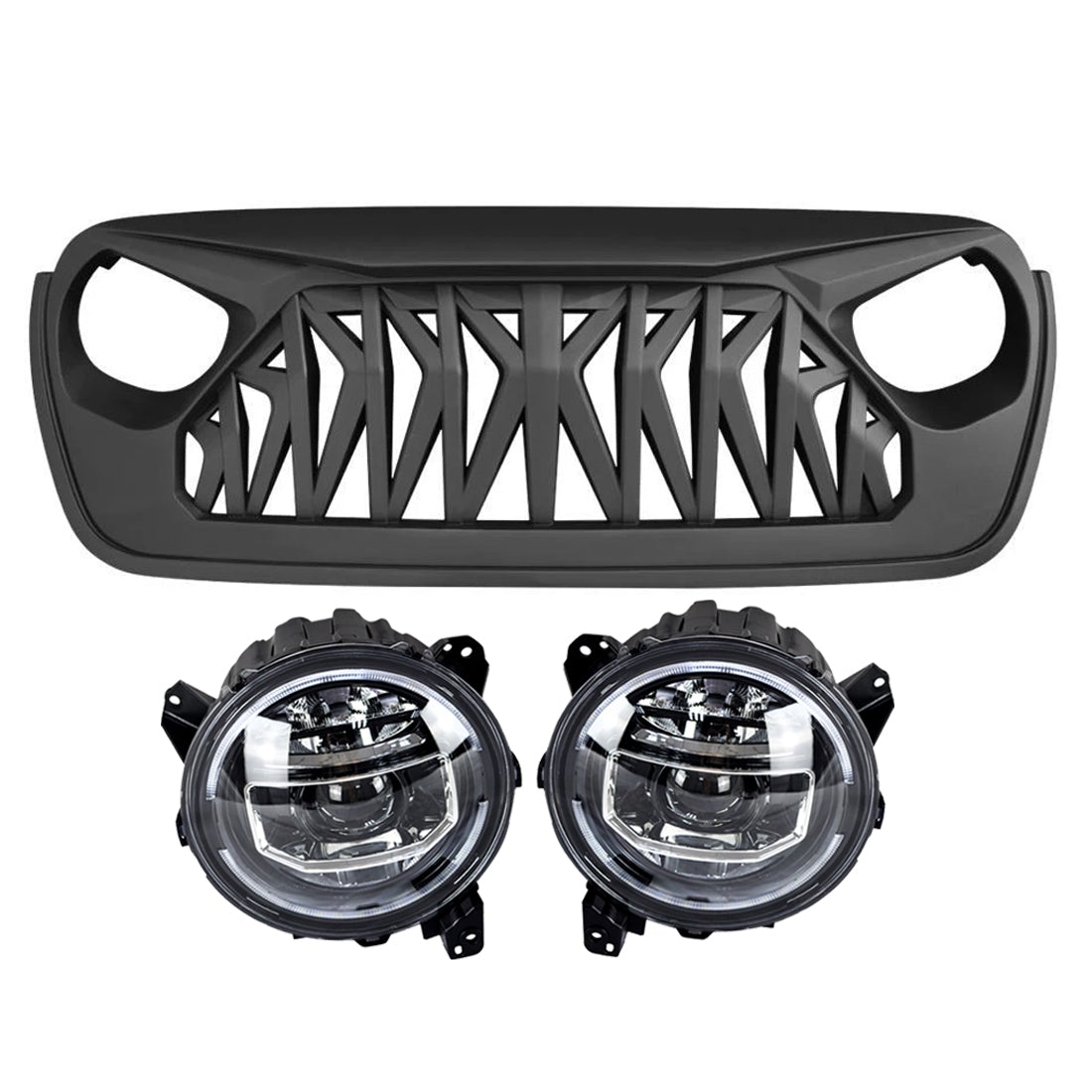 AMERICAN MODIFIED 9 Inch LED Halo Headlights & Shark Grille Combo for ...