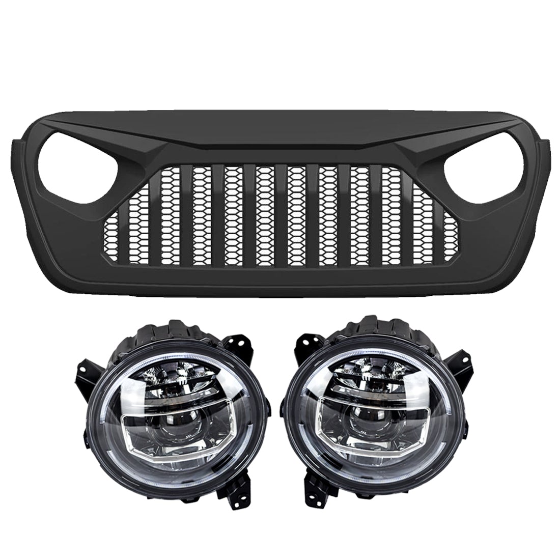 AMERICAN MODIFIED 9 Inch LED Halo Headlights & Vader Grille w/ Mesh ...