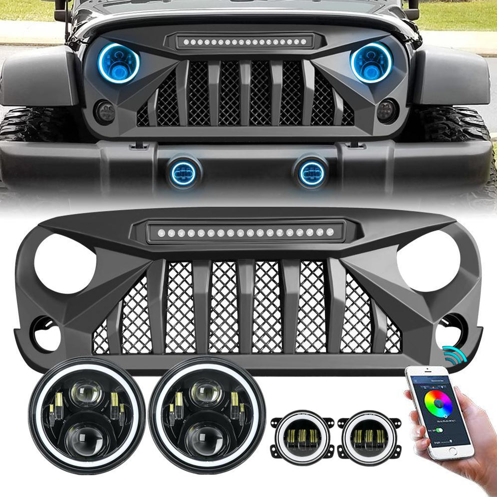 AMERICAN MODIFIED Gladiator Grille w/ LED Off-Road Lights & RGB Halo ...